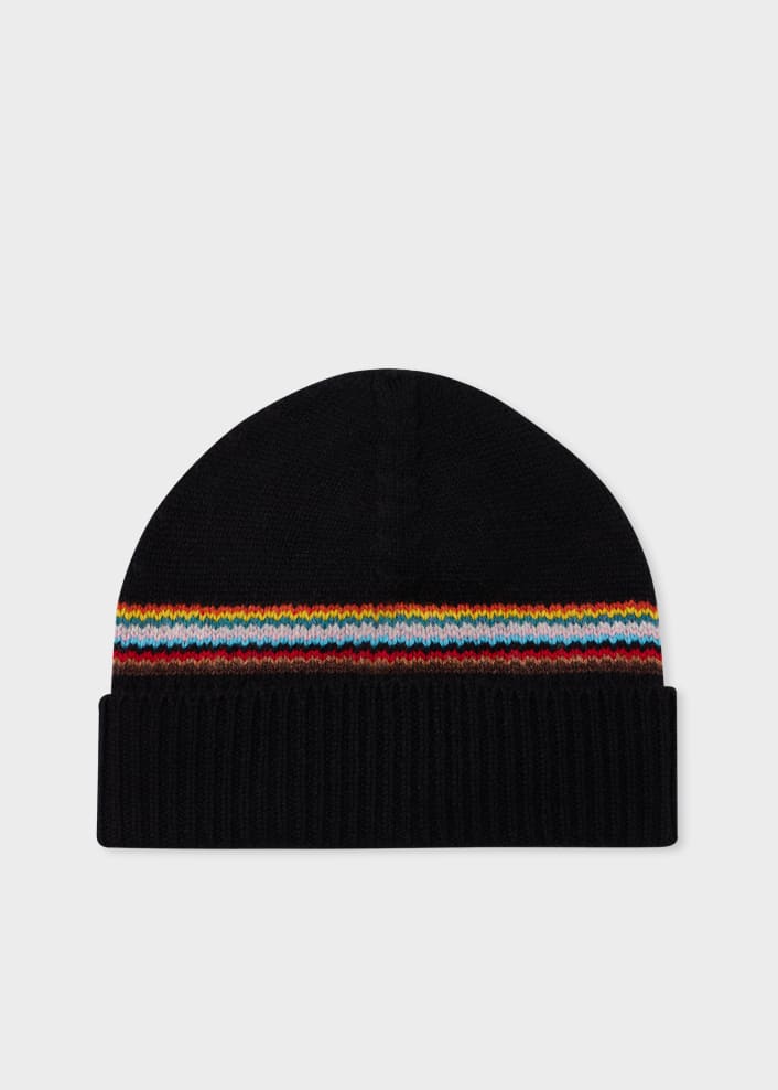 Men's Black 'Signature Stripe' Block Beanie