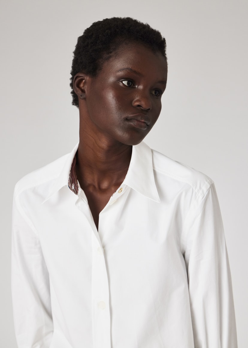 Women's White 'Signature Stripe' Cuff Shirt