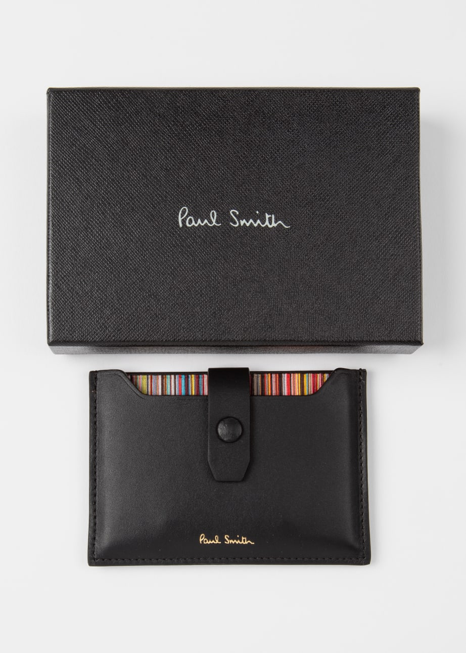 Men's Black Leather Credit Card Holder With 'Signature Stripe' Pull Out