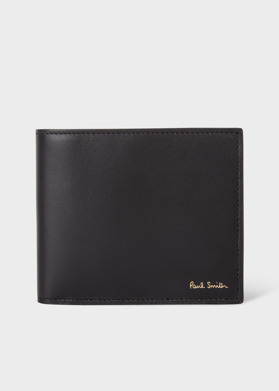 Black Leather 'Signature Stripe' Billfold & Coin Wallet
