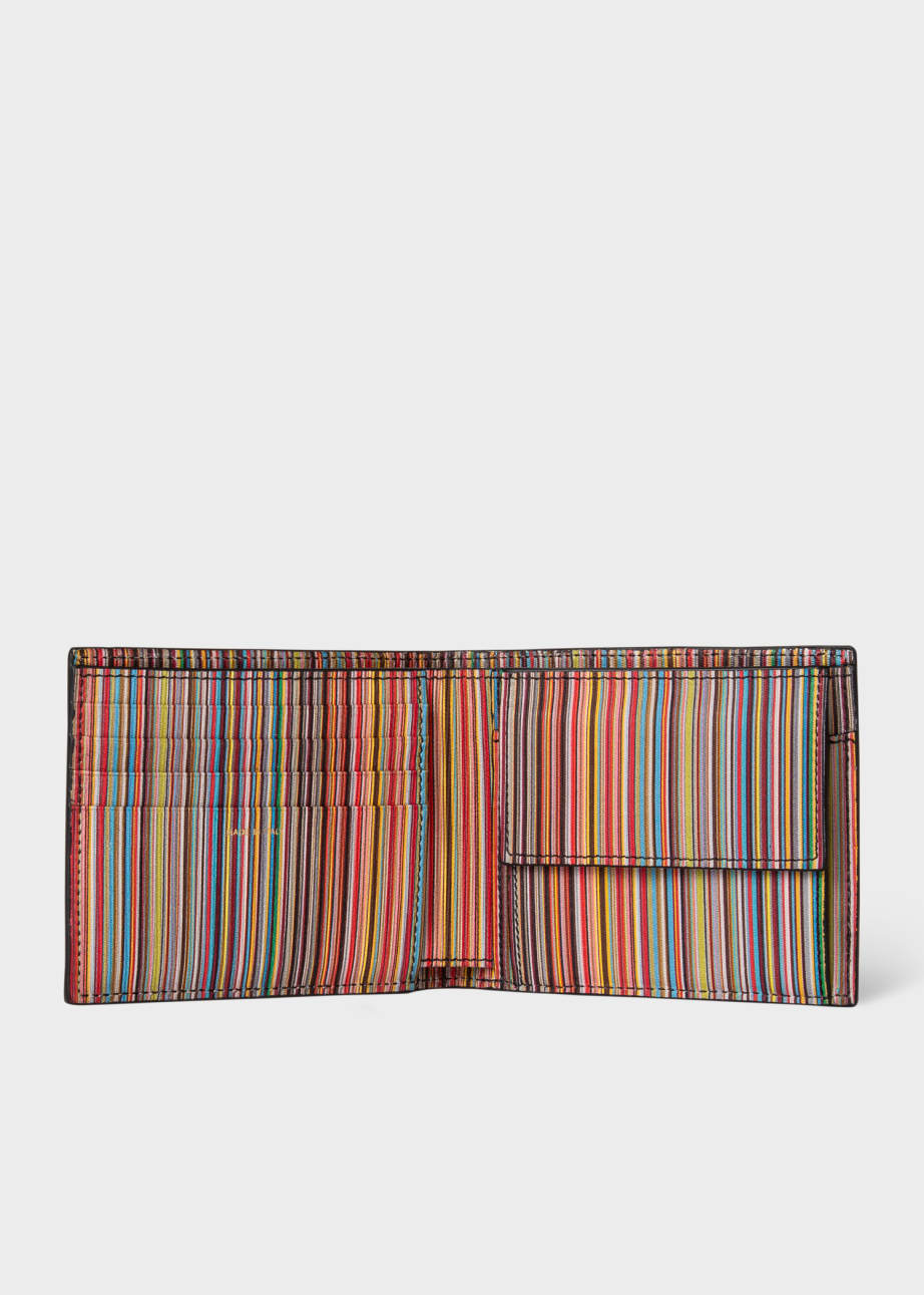 Black Leather 'Signature Stripe' Billfold & Coin Wallet