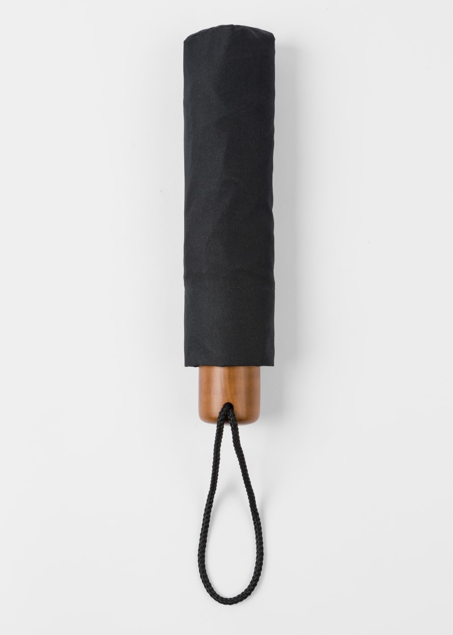 Black Telescopic Umbrella With 'Signature Stripe' Trims