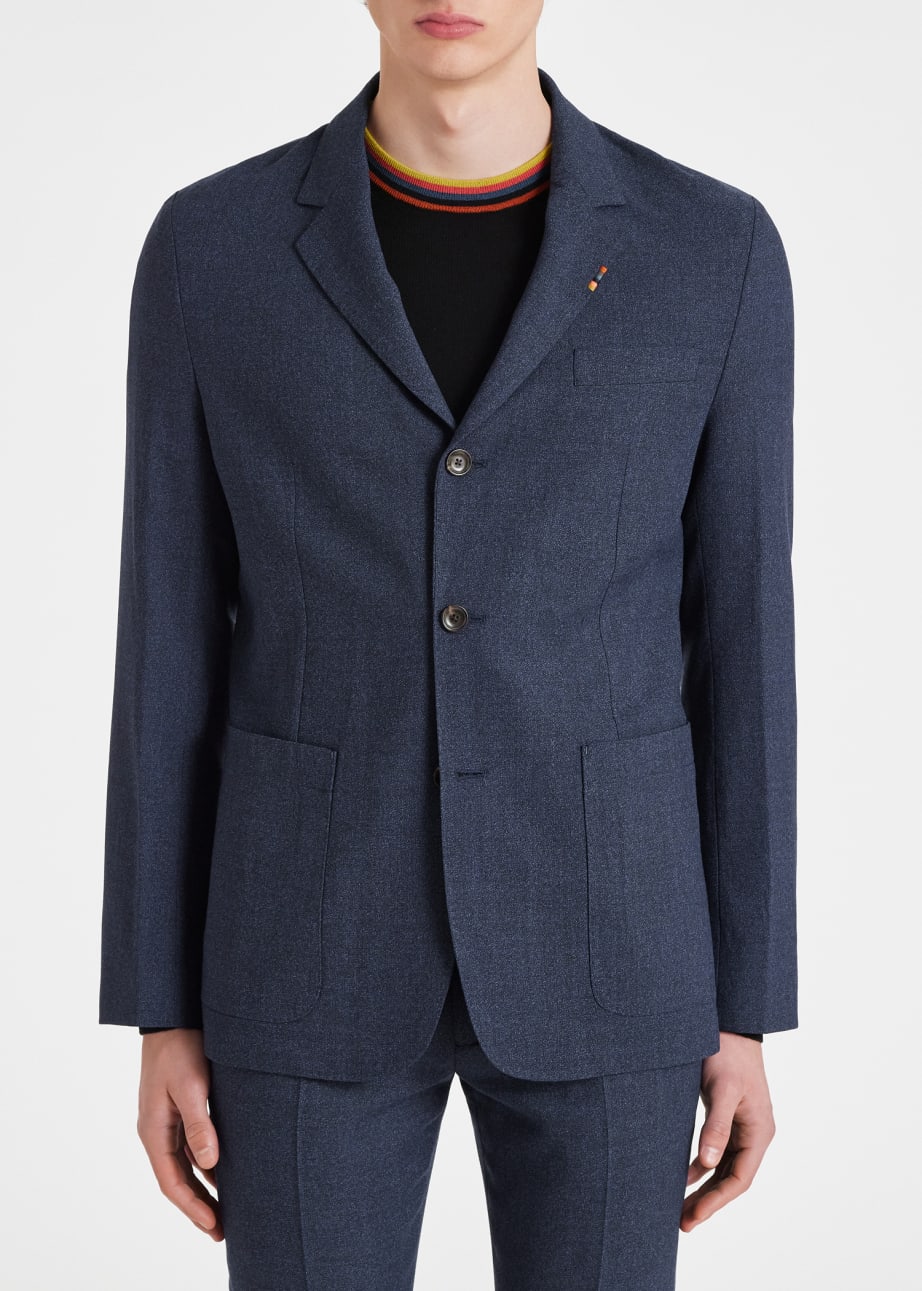 Men's Slate Blue Marl Two-Ply Hopsack Three-Button Blazer