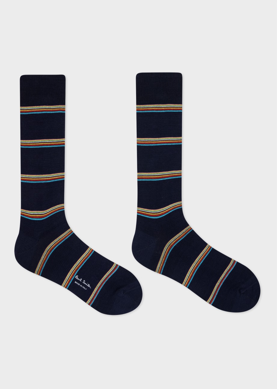 Men's Navy 'Signature Stripe' Block Stripe Socks