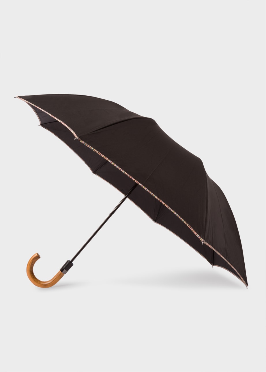 Black 'Signature Stripe' Border Compact Umbrella