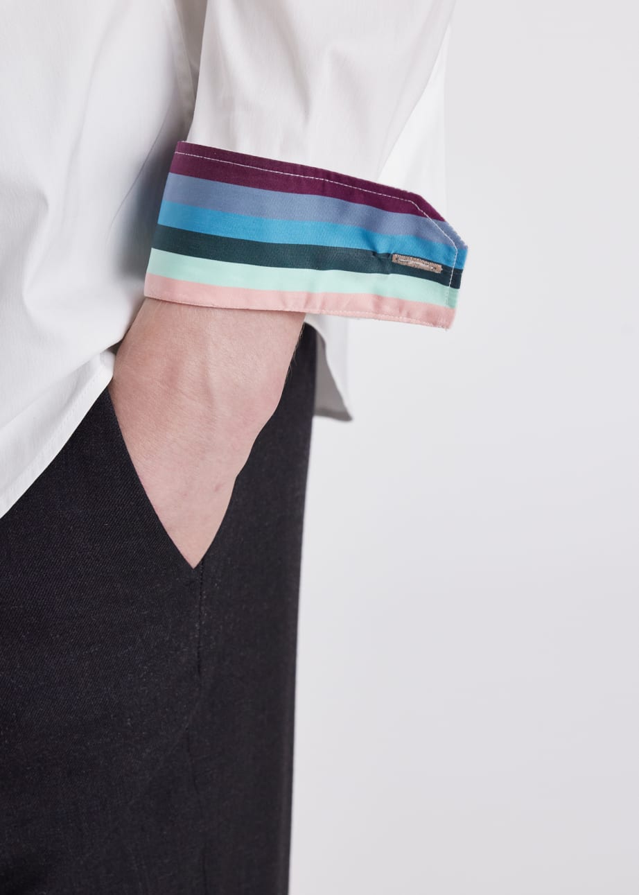 Super Slim-Fit White Shirt With 'Artist Stripe' Cuff Lining