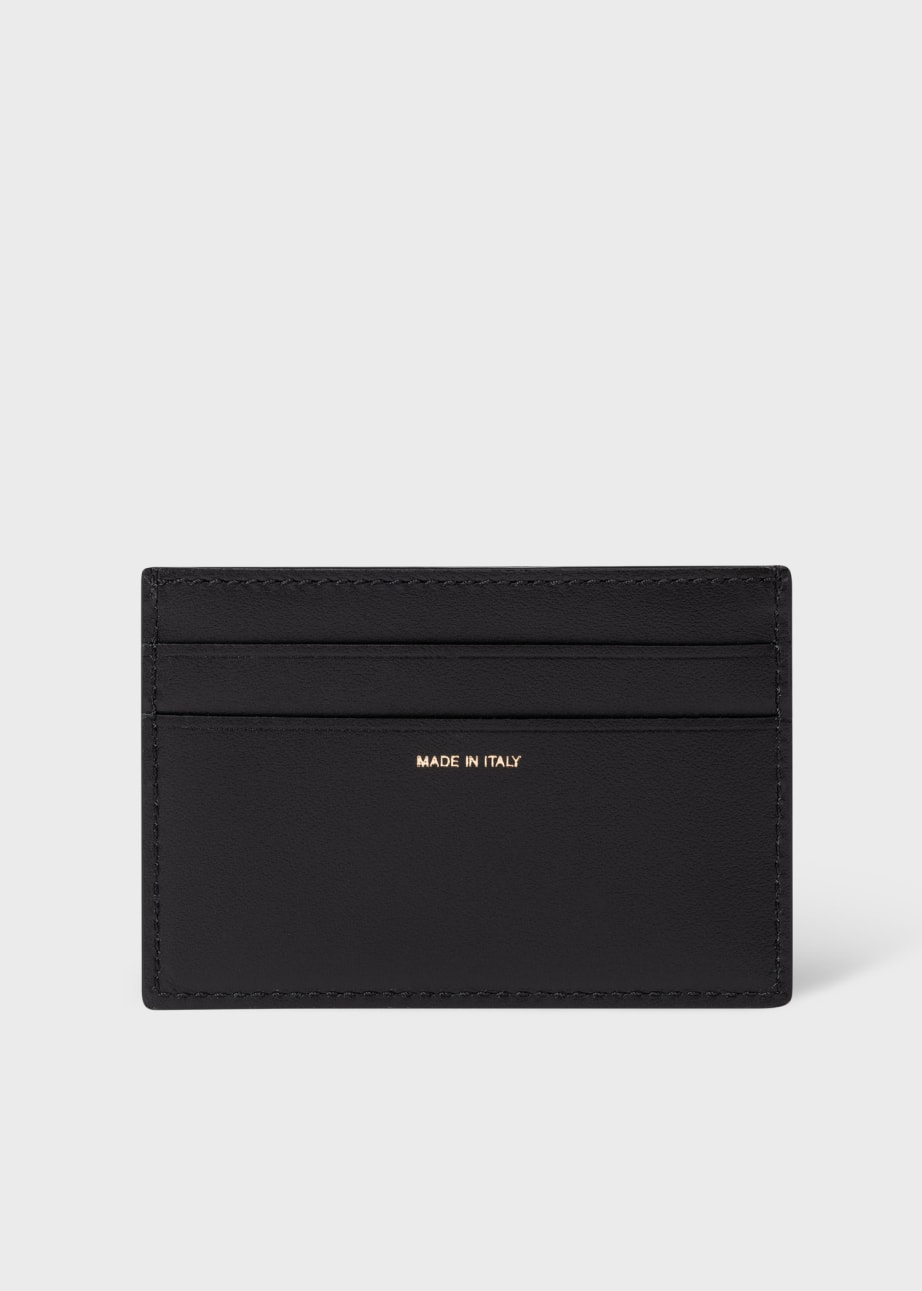 Black Leather 'Signature Stripe Block' Credit Card Holder