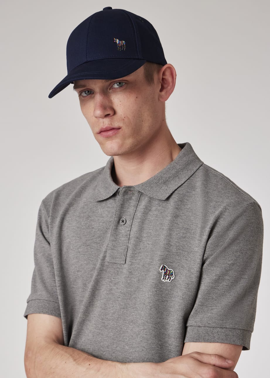 Men's Grey Marl Cotton-Piqué Zebra Logo Polo Shirt