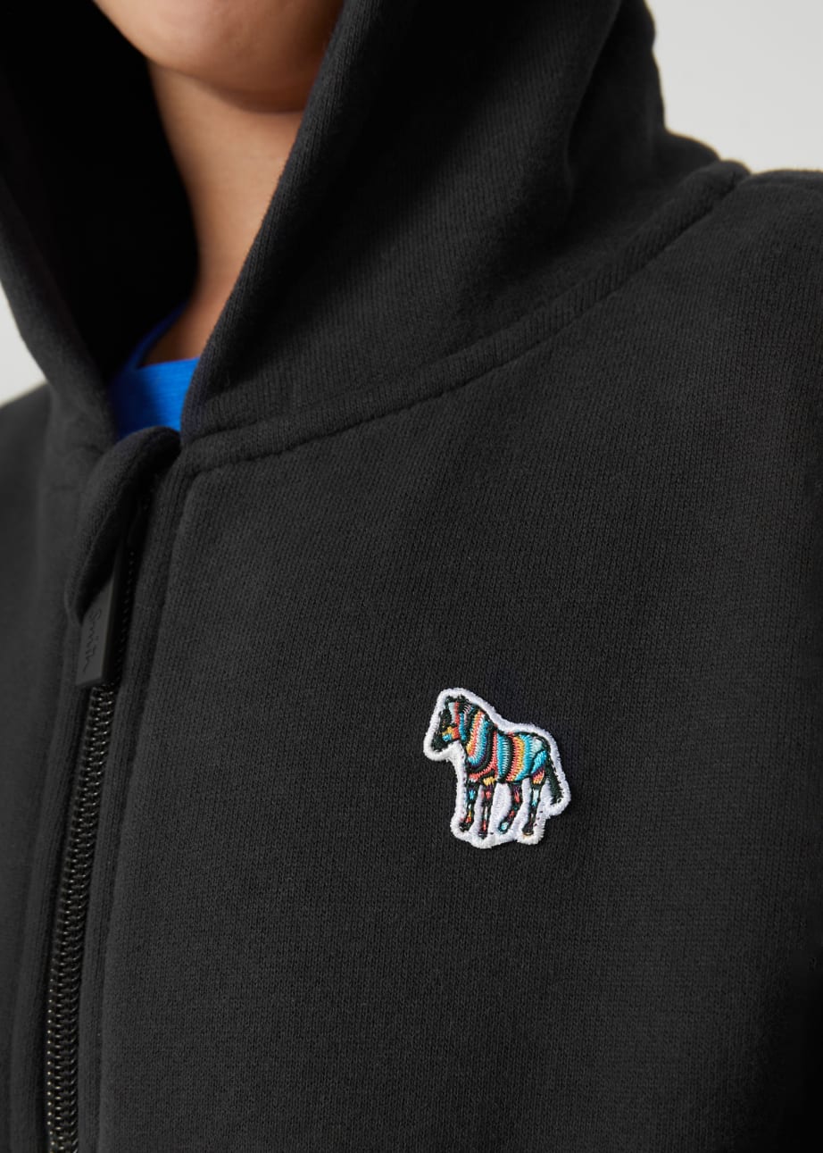 2-13 Years Black Zip-Up Zebra Logo Hoodie