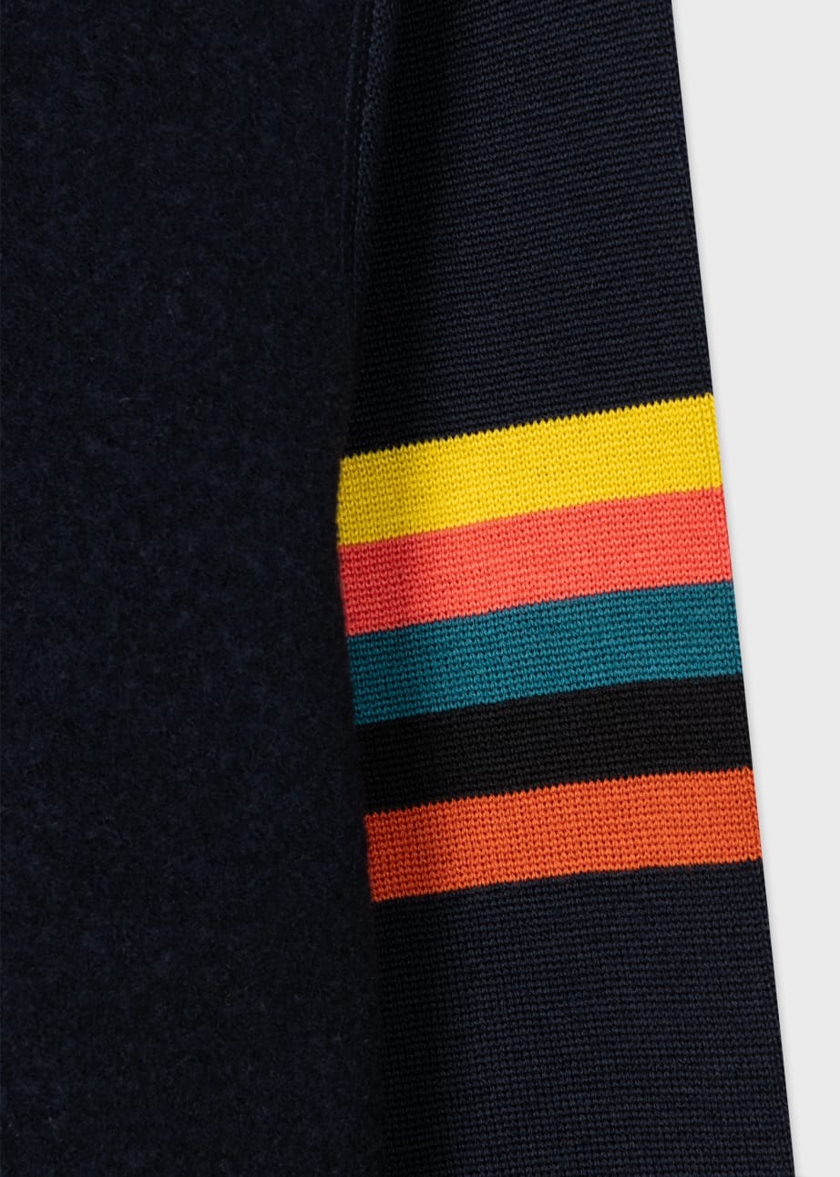 Navy Wool 'Artist Stripe' Arm Bomber Jacket