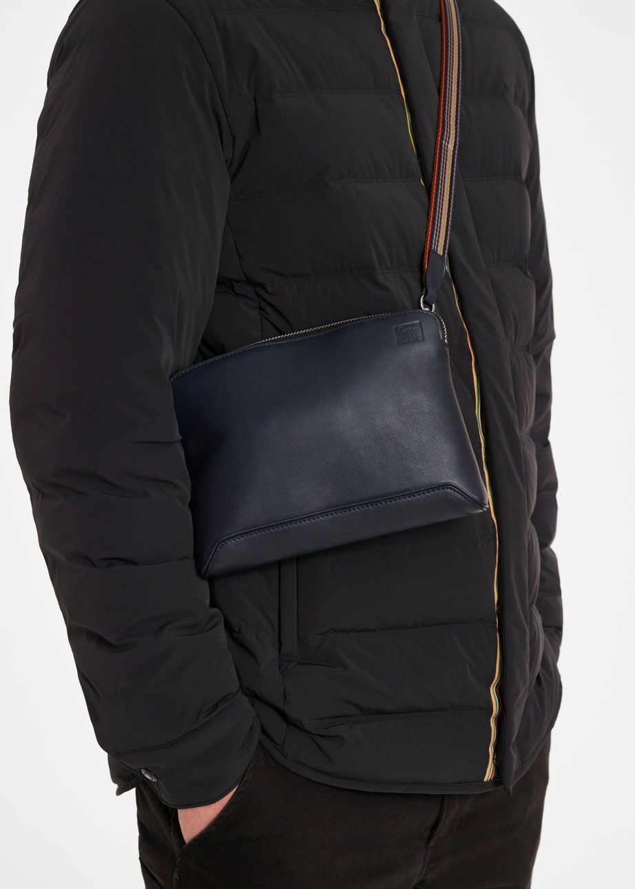 Blue Leather 'Signature Stripe' Musette Bag