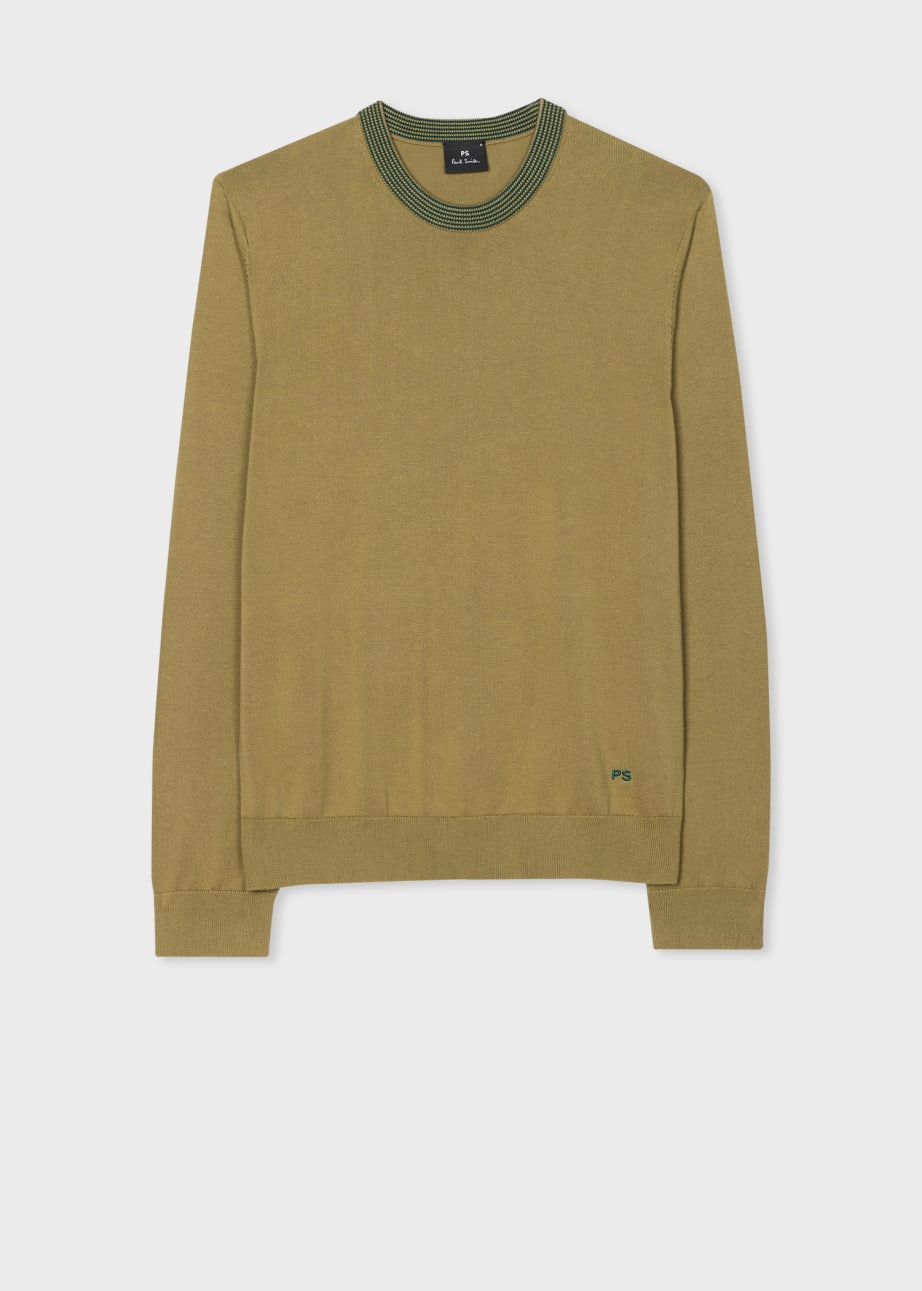 Men's Khaki Contrast Neck Organic Cotton Sweater