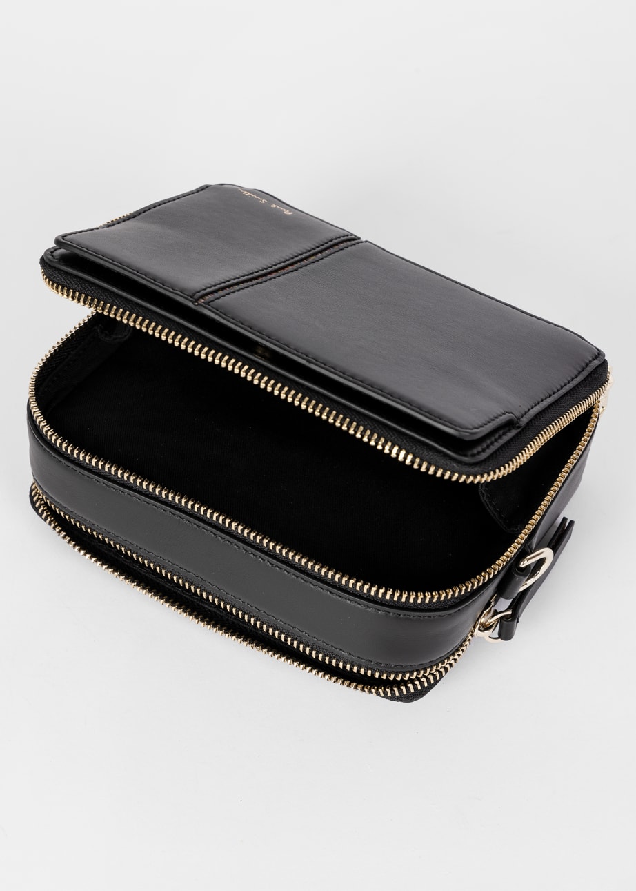Women's Black Leather 'Signature Stripe' Camera Bag