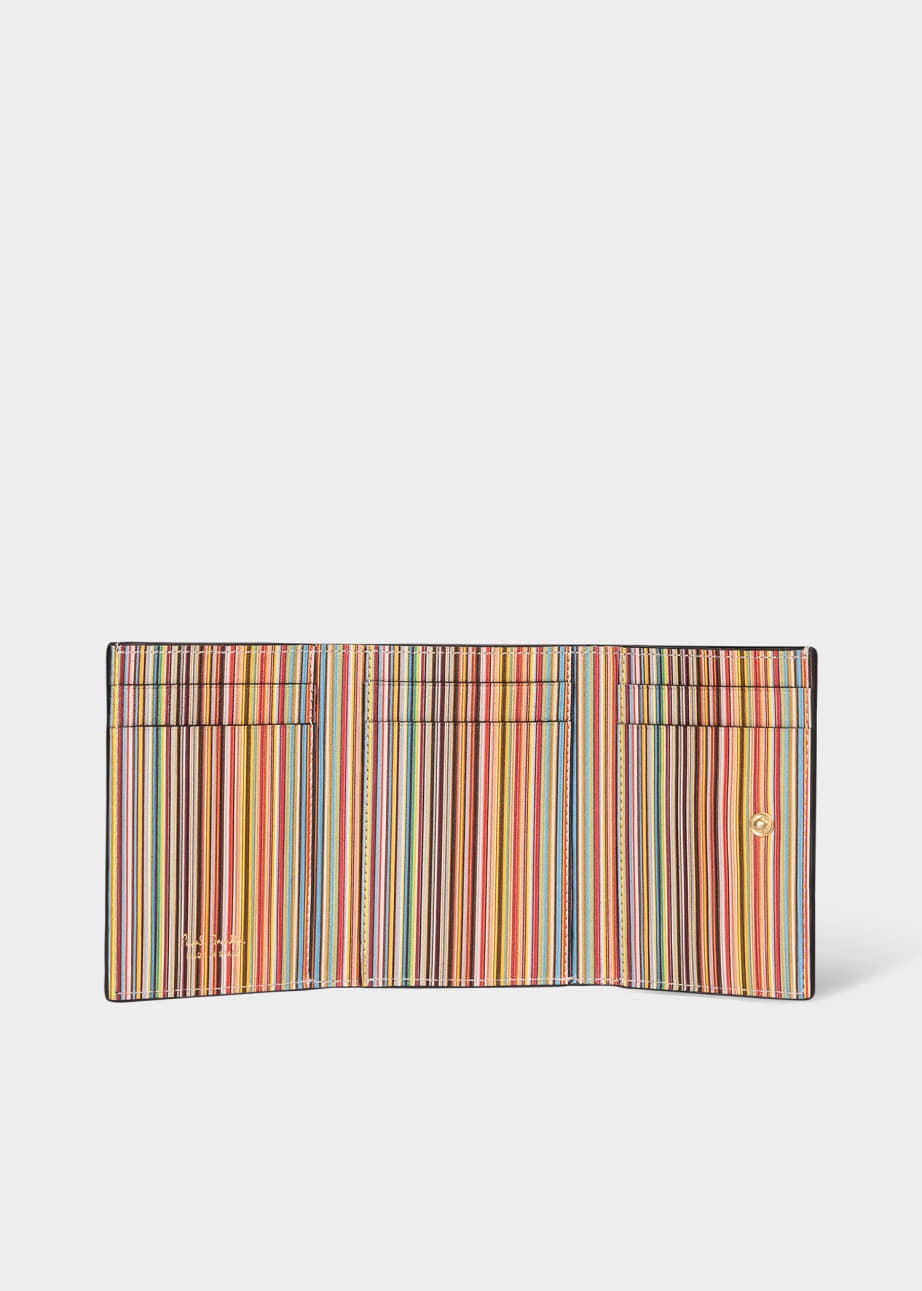 Black Mini Leather Tri-Fold Purse with 'Signature Stripe'