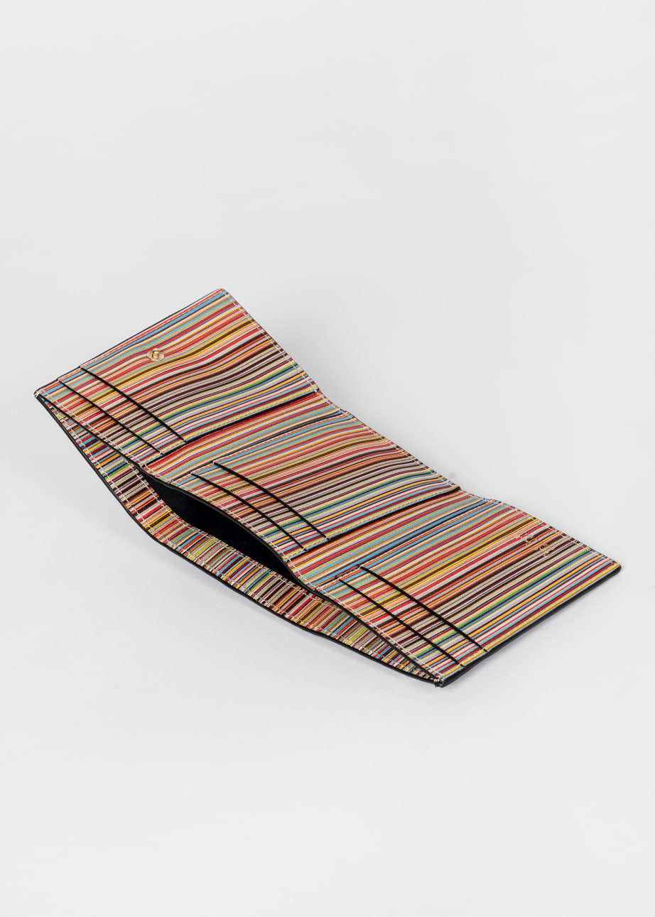 Black Mini Leather Tri-Fold Purse with 'Signature Stripe'