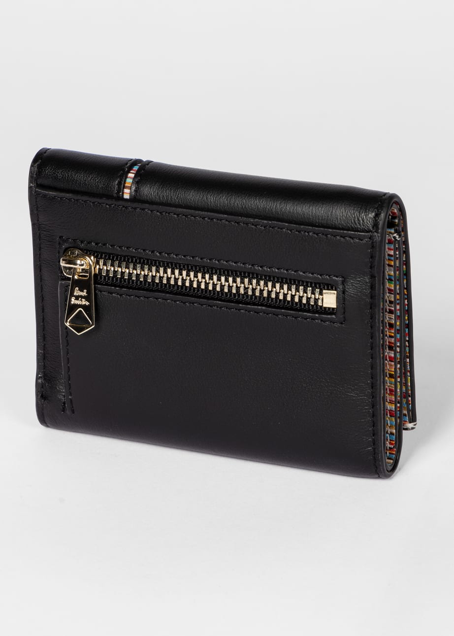 Black Mini Leather Tri-Fold Purse with 'Signature Stripe'