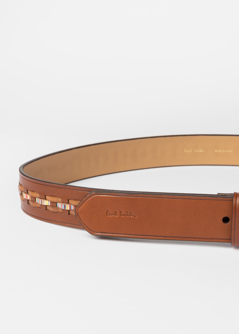 Women's Tan Woven Leather 'Signature Stripe' Belt