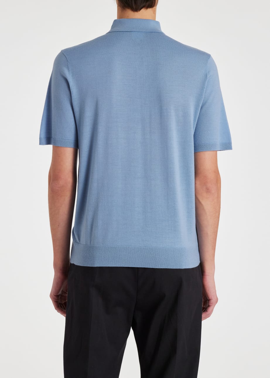 Men's Light Blue 'Artist Stripe' Washable Wool Polo Shirt