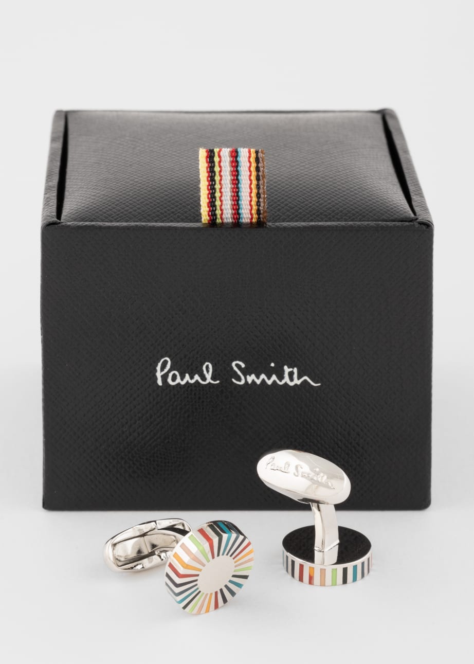 Men's Silver 'Artist Stripe' Edge Circular Cufflinks
