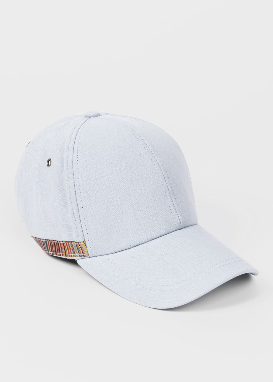 Sky Blue Linen Signature Stripe Trim Cap