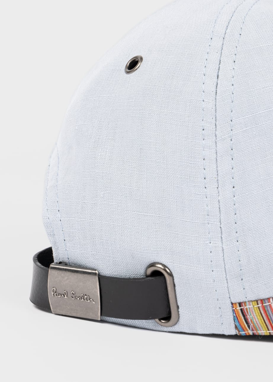 Sky Blue Linen Signature Stripe Trim Cap
