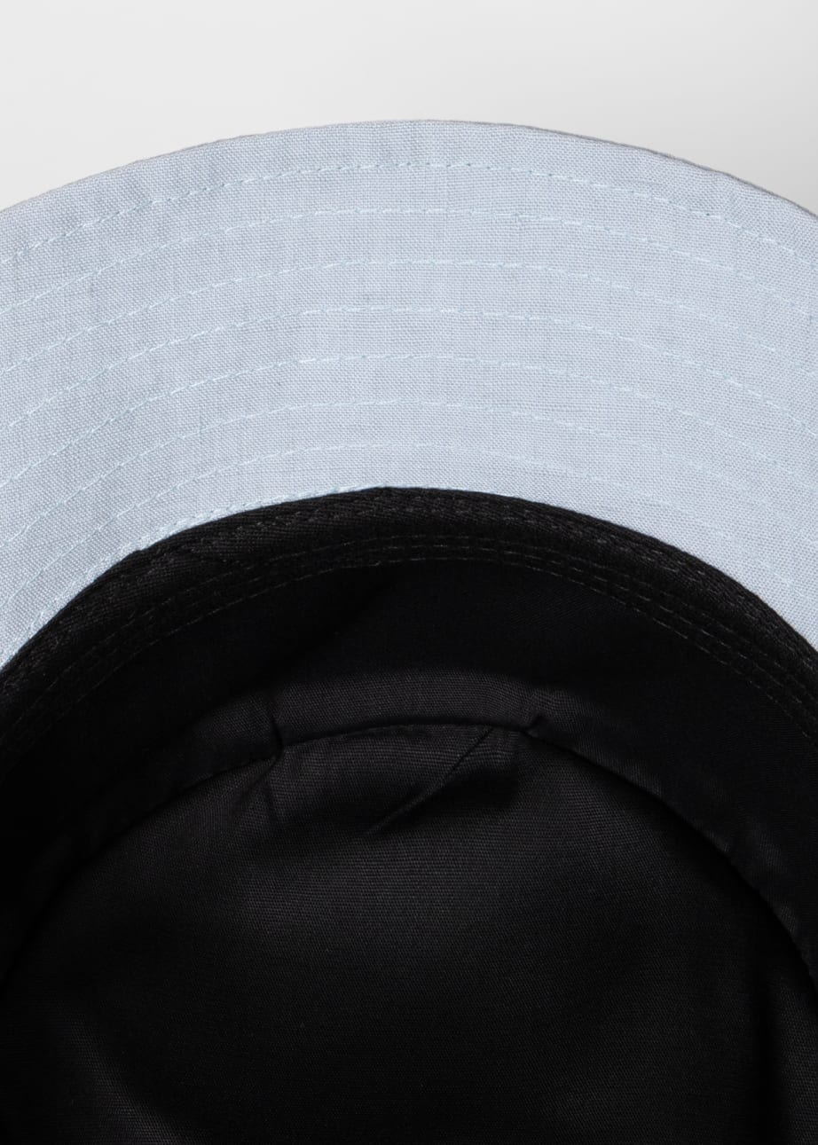 Sky Blue Linen Signature Stripe Trim Bucket Hat