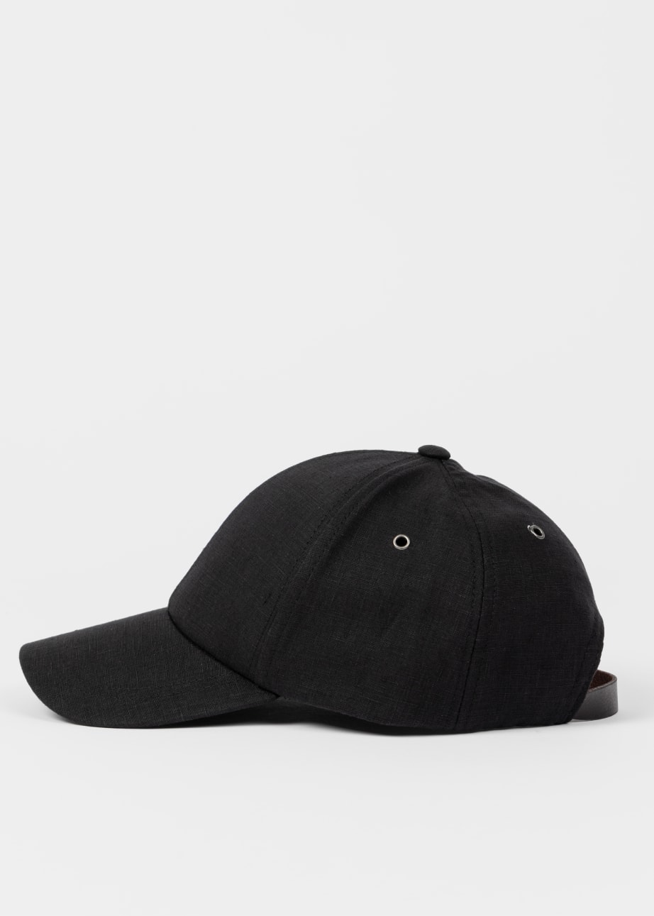 Black Linen Signature Stripe Trim Cap