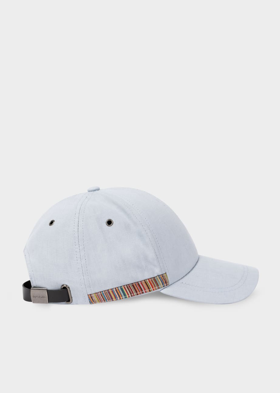 Sky Blue Linen Signature Stripe Trim Cap