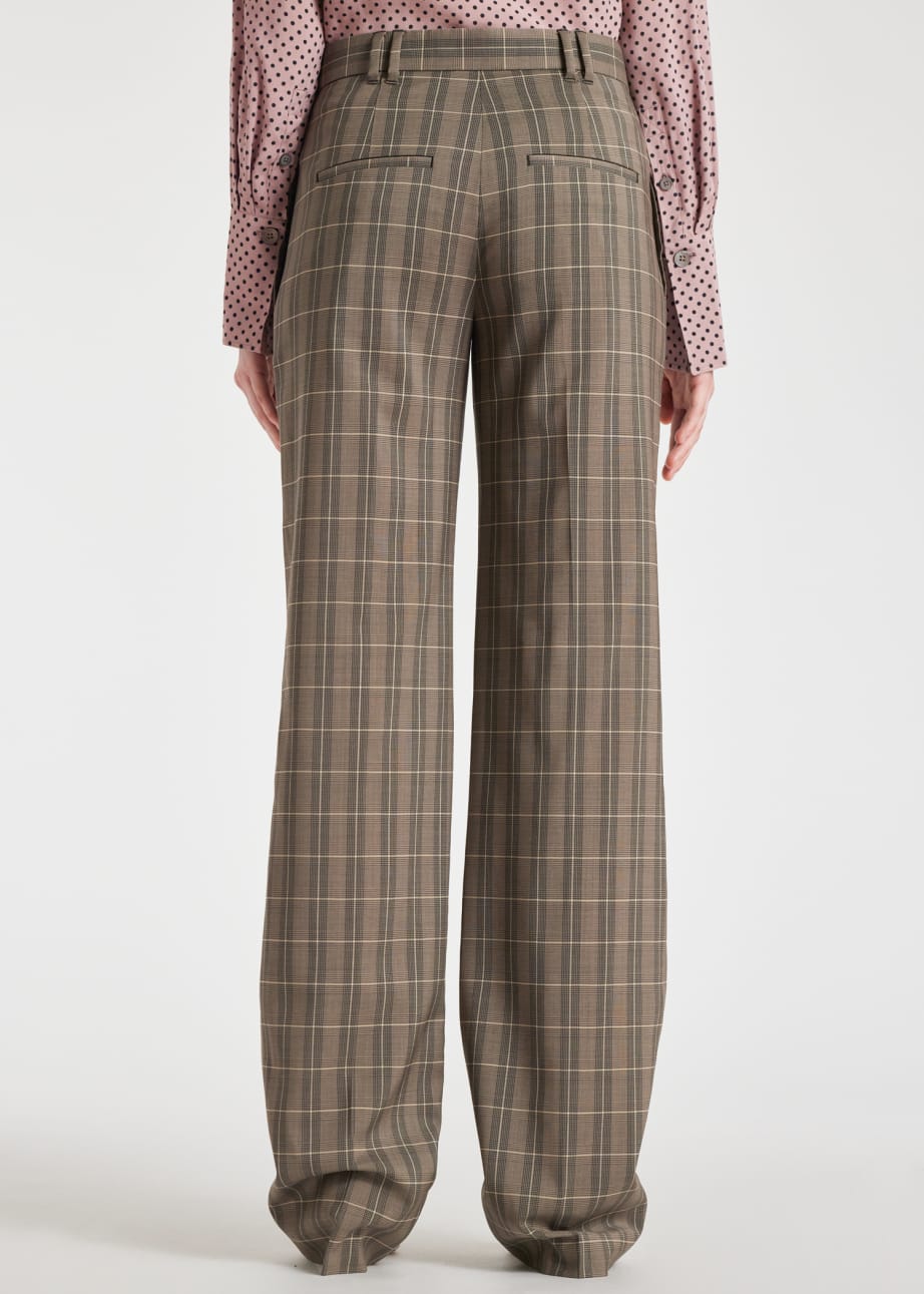 Women's Taupe Check Wide-Leg Wool Trousers