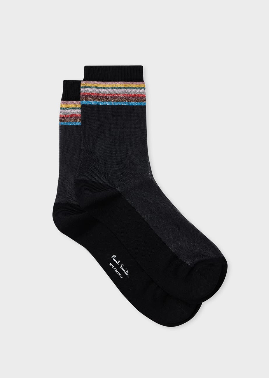 Womens Black Sheer Signature Stripe Socks