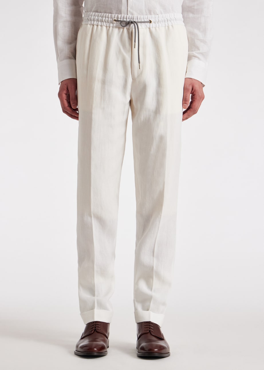 Men's Ecru Linen Drawstring Trousers