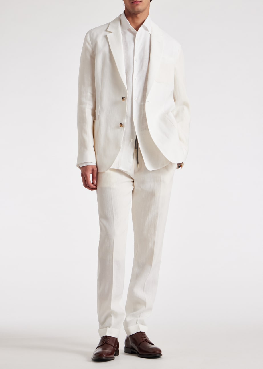 Men's Ecru Linen Drawstring Trousers