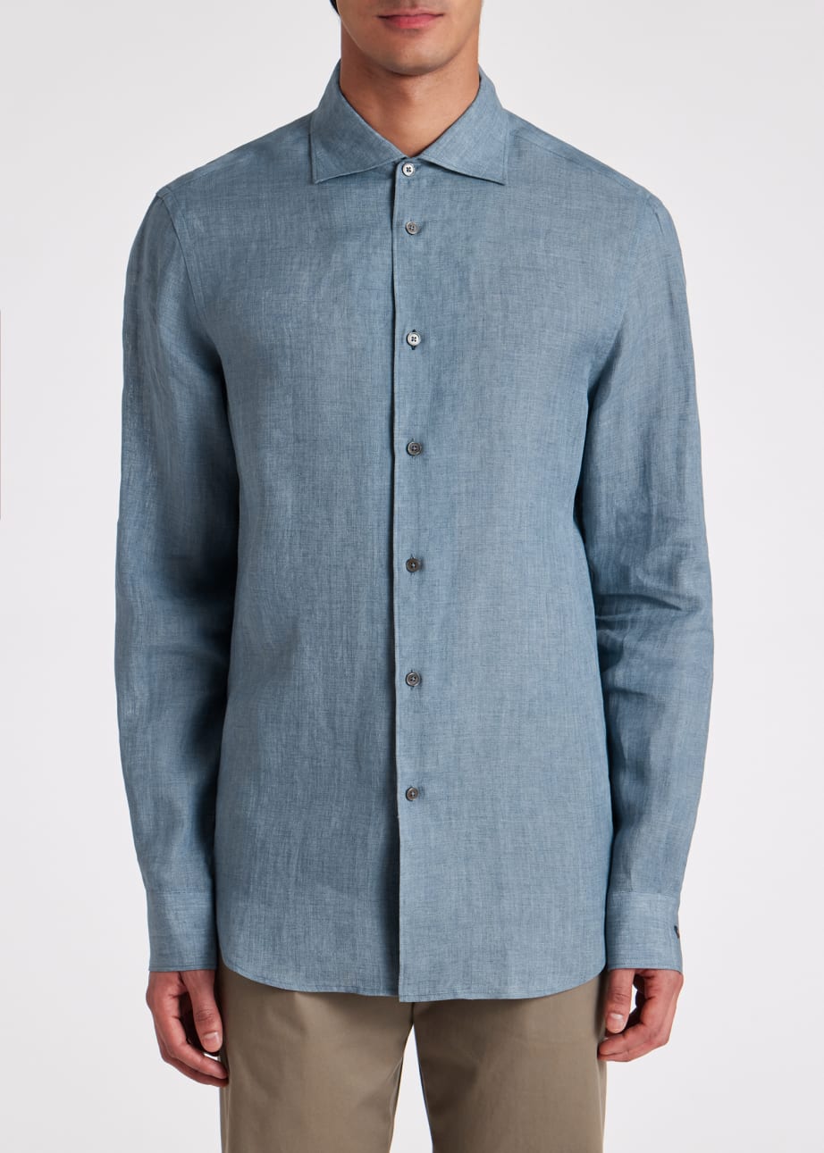 Men's Slim-Fit Light Blue Linen Shirt