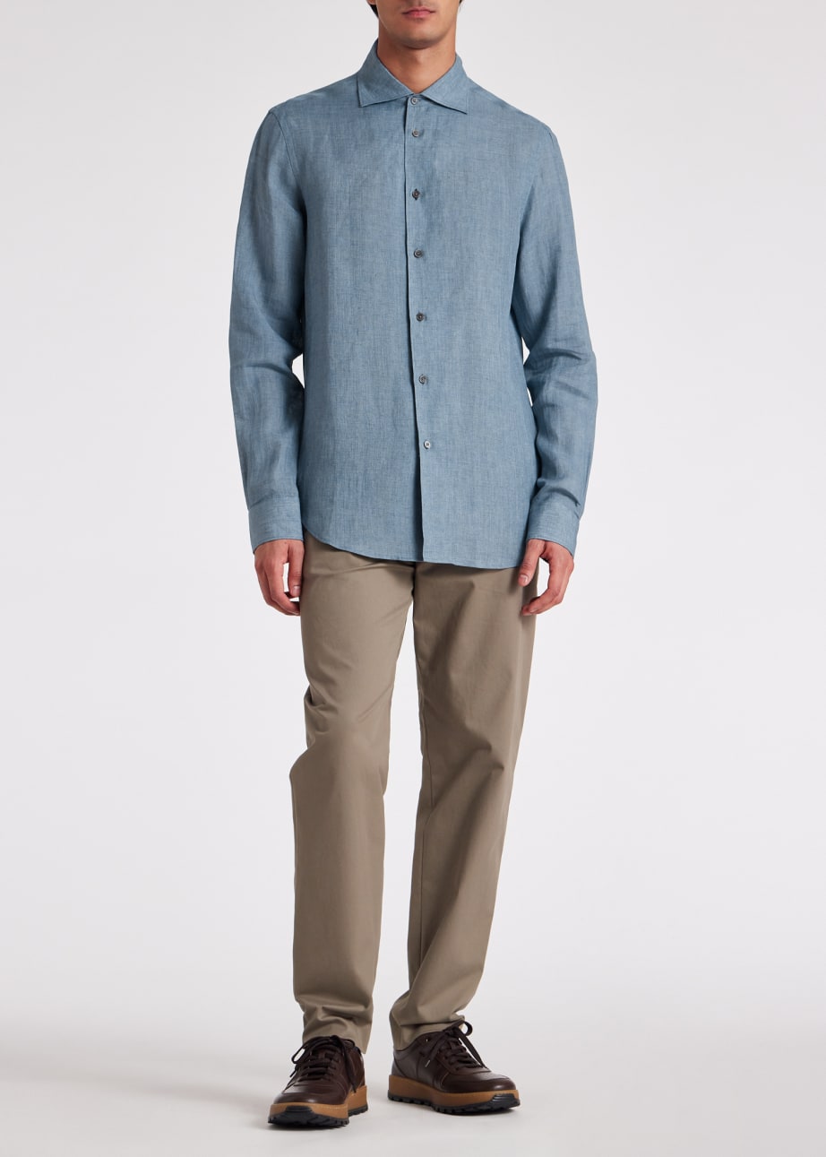 Men's Slim-Fit Light Blue Linen Shirt