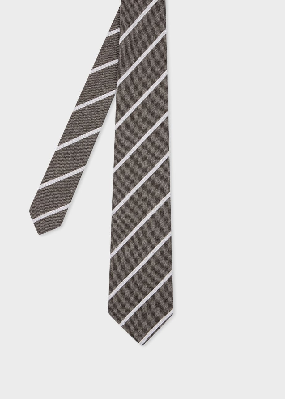 Grey Wool-Silk Diagonal Stripe Tie