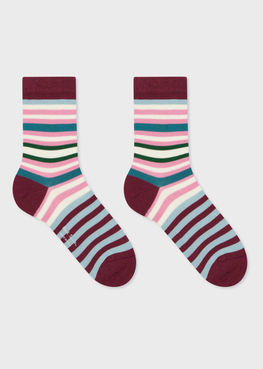 Women's Burgundy Multicolour Stripe Socks
