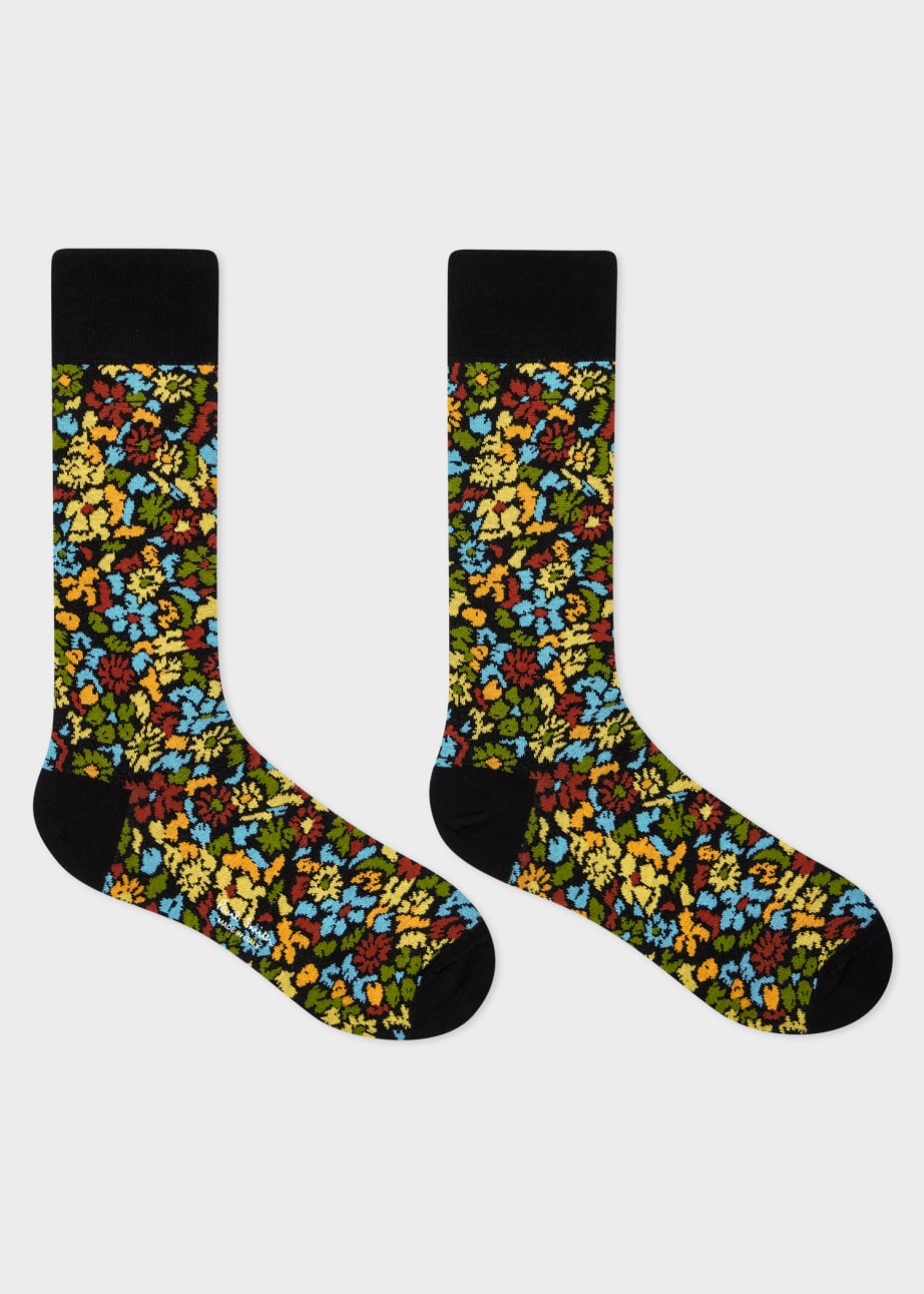 Men's Black Floral Socks