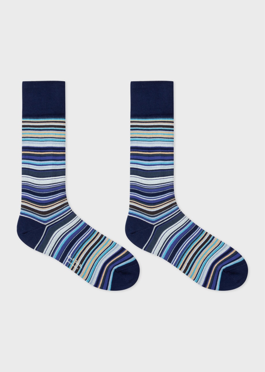 Men's Navy And Grey 'Signature Stripe' Socks Two Pack