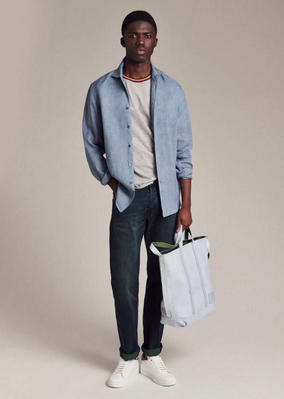 Men's Slim-Fit Light Blue Linen Shirt