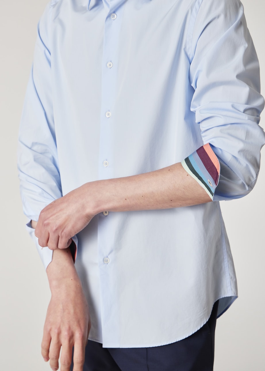 Tailored-Fit Sky Blue Cotton 'Artist Stripe' Cuff Shirt