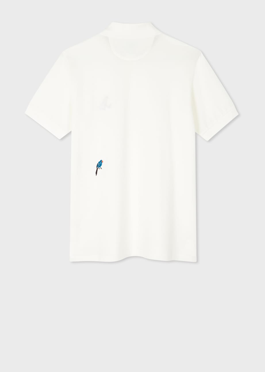 Men's White Embroidered 'Bird' Cotton Polo Shirt