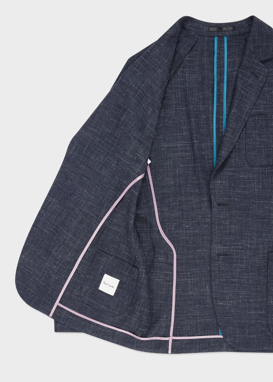 Men's Dark Blue Marl Wool-Linen Unlined Blazer