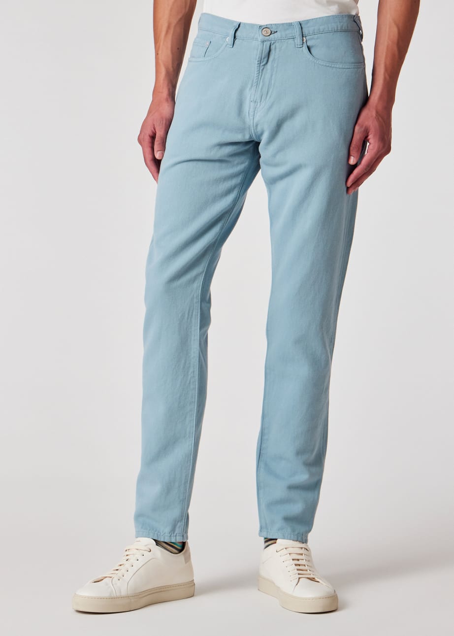 Men's Tapered-Fit Light Blue Cotton-Linen Jeans