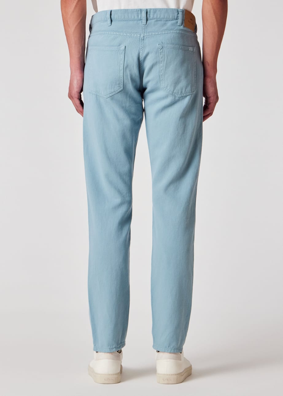 Men's Tapered-Fit Light Blue Cotton-Linen Jeans