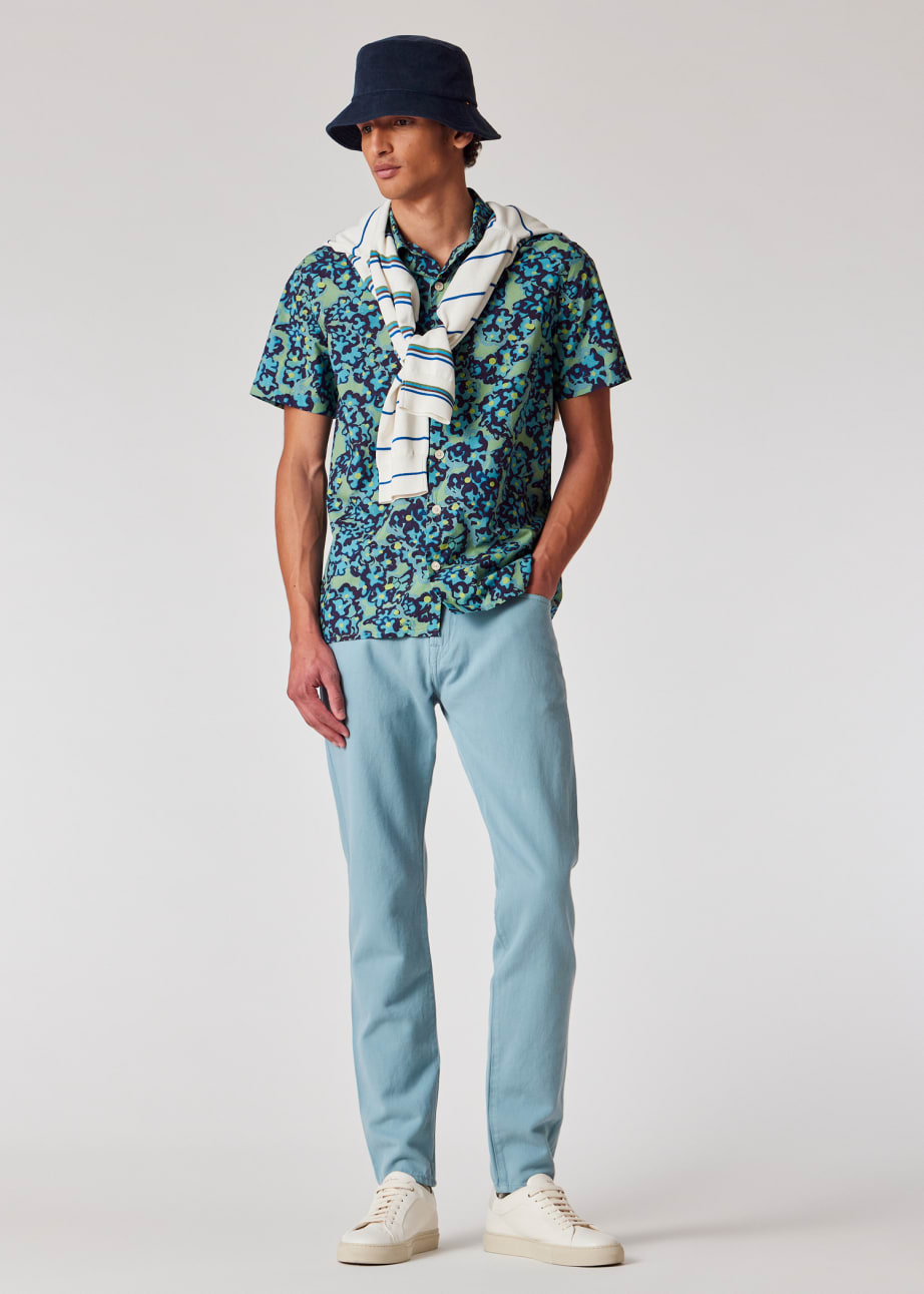 Men's Tapered-Fit Light Blue Cotton-Linen Jeans