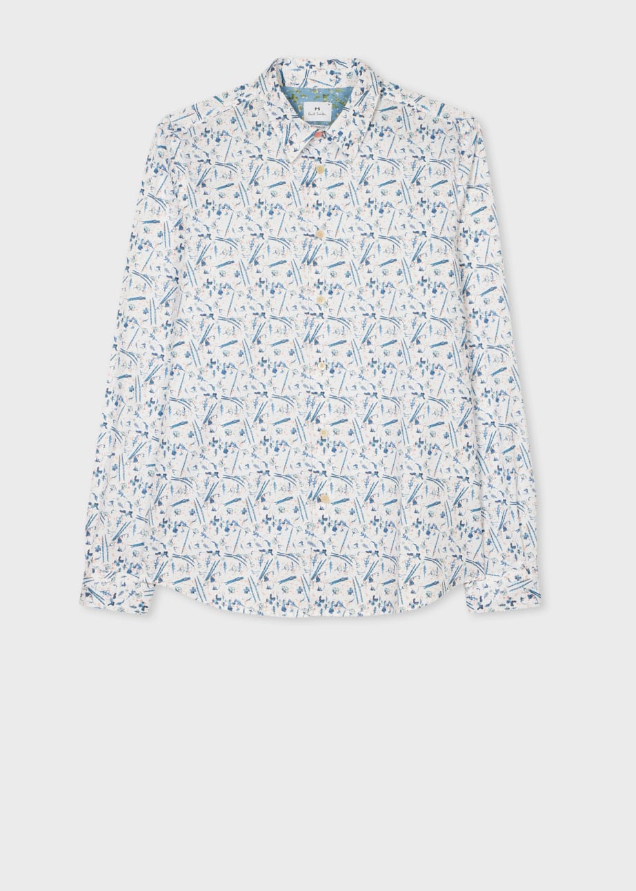 Men's Tailored-Fit White 'Runner Bean' Print Shirt