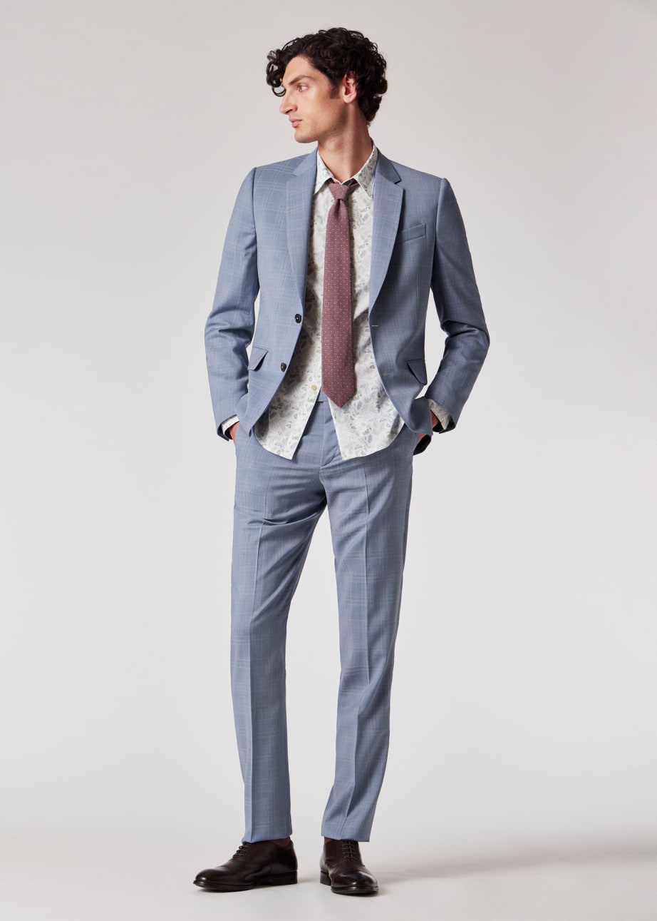 The Soho - Tailored-Fit Pale Blue Check Wool Suit