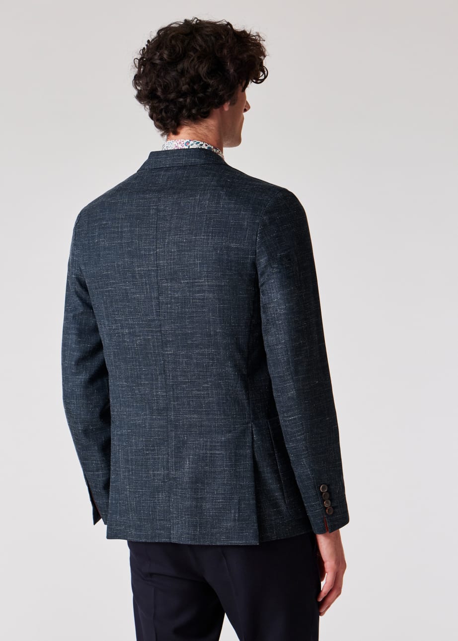Men's Dark Blue Marl Wool-Linen Unlined Blazer