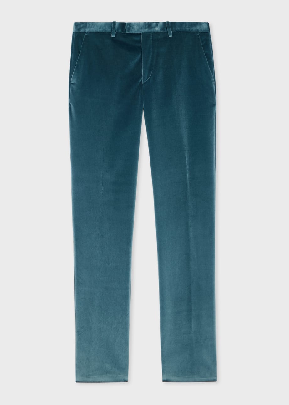 Men's Slim-Fit Teal Velvet Trousers
