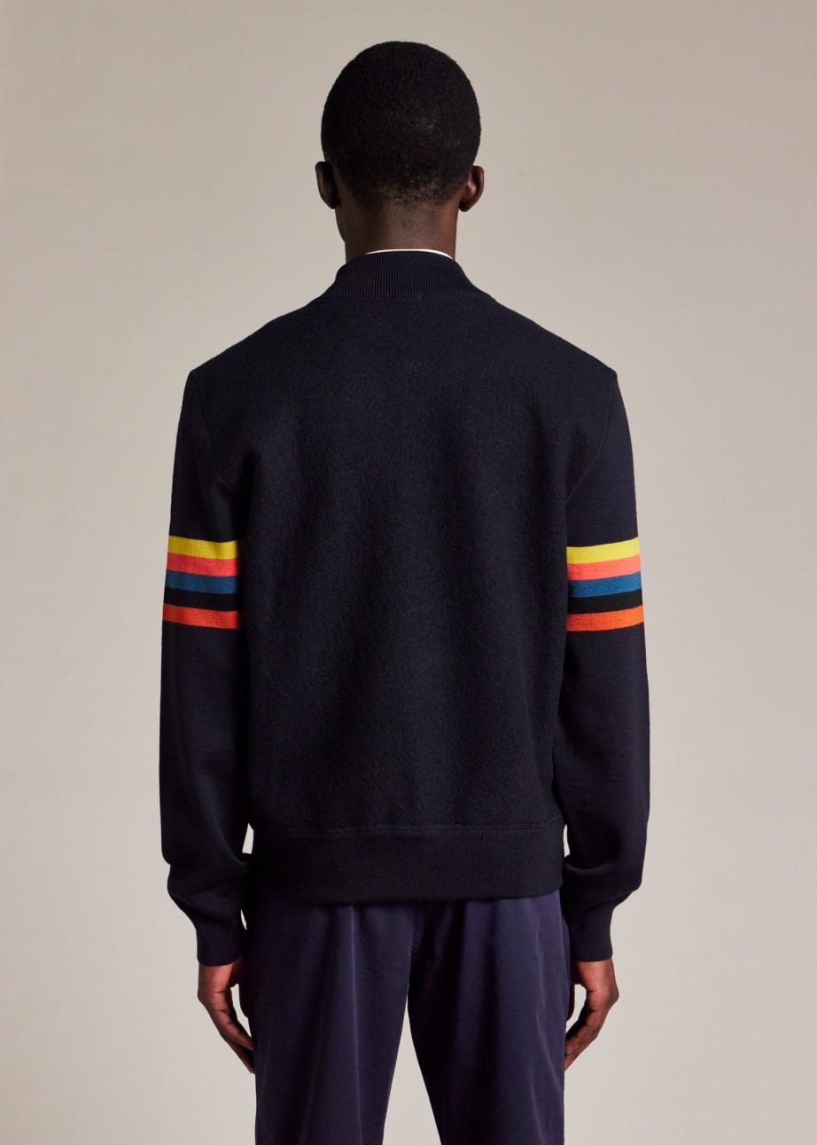 Navy Wool 'Artist Stripe' Arm Bomber Jacket